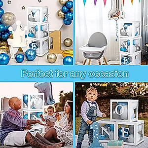 Keencopper First Birthday Decorations For Boy Or Girl, 3 Pcs ONE Balloon Boxes For 1st Birthday, Baby Clear Blocks Party Decor With ONE TWO Letters For Photoshoot Props, Cake Smash Backdrop