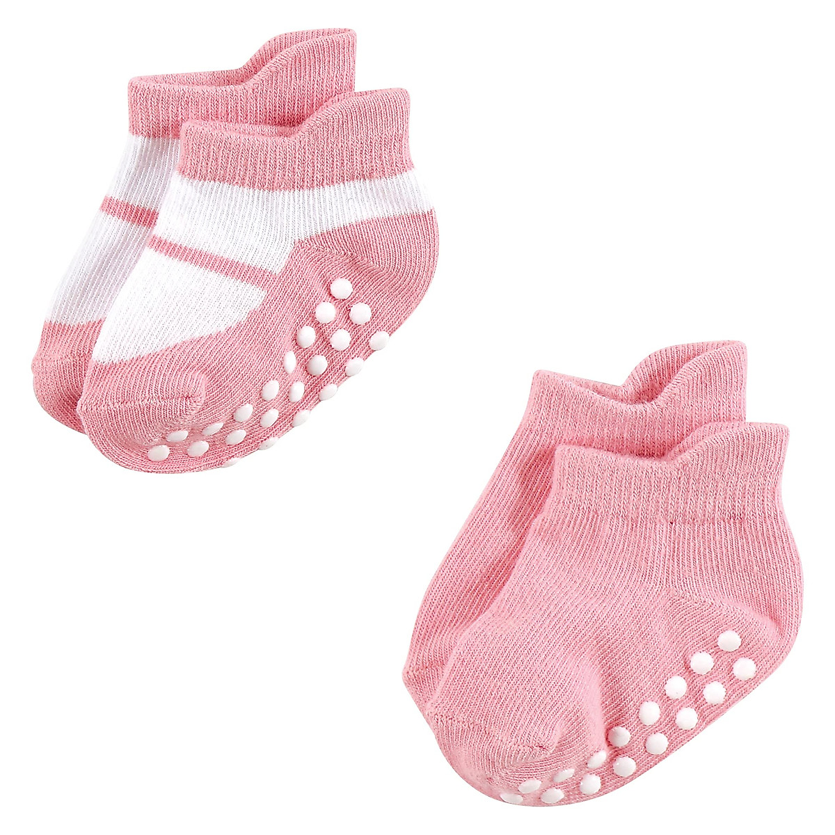 Hudson Baby Unisex Baby Non-Skid No-Show Socks, Pink Black, 6-12 Months