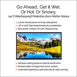 CINIOS Hurricane 43-inch LED 4K Outdoor TV - IP55 Weatherproof, 1500nits Brightness, Shade & Full Sun Bright HDR Television, For Outside Backyard, Waterproof Remote, With TV Cover & Wall Mount Bracket