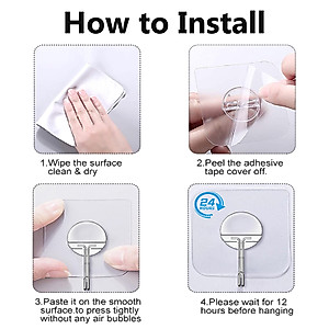 JINSHUNFA Wall Hooks 13lb(Max) Transparent Reusable Seamless Hooks,Waterproof and Oilproof,Bathroom Kitchen Heavy Duty Self Adhesive Hooks,8 Pack