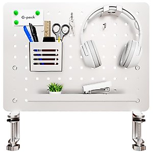 G-PACK PRO Clamp-on Desk Pegboard, Standing Desk Accessories for Office, Gaming Desk Organizer, Privacy Panel for Desk, Work Desk Organizer, 16.5 x 12.5-inch, S1 White