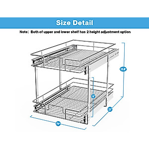 LOVMOR Slide Out Cabinet Drawers Pots and Pans Organizer and Storage, 14" W x 21" D, 2 Tier