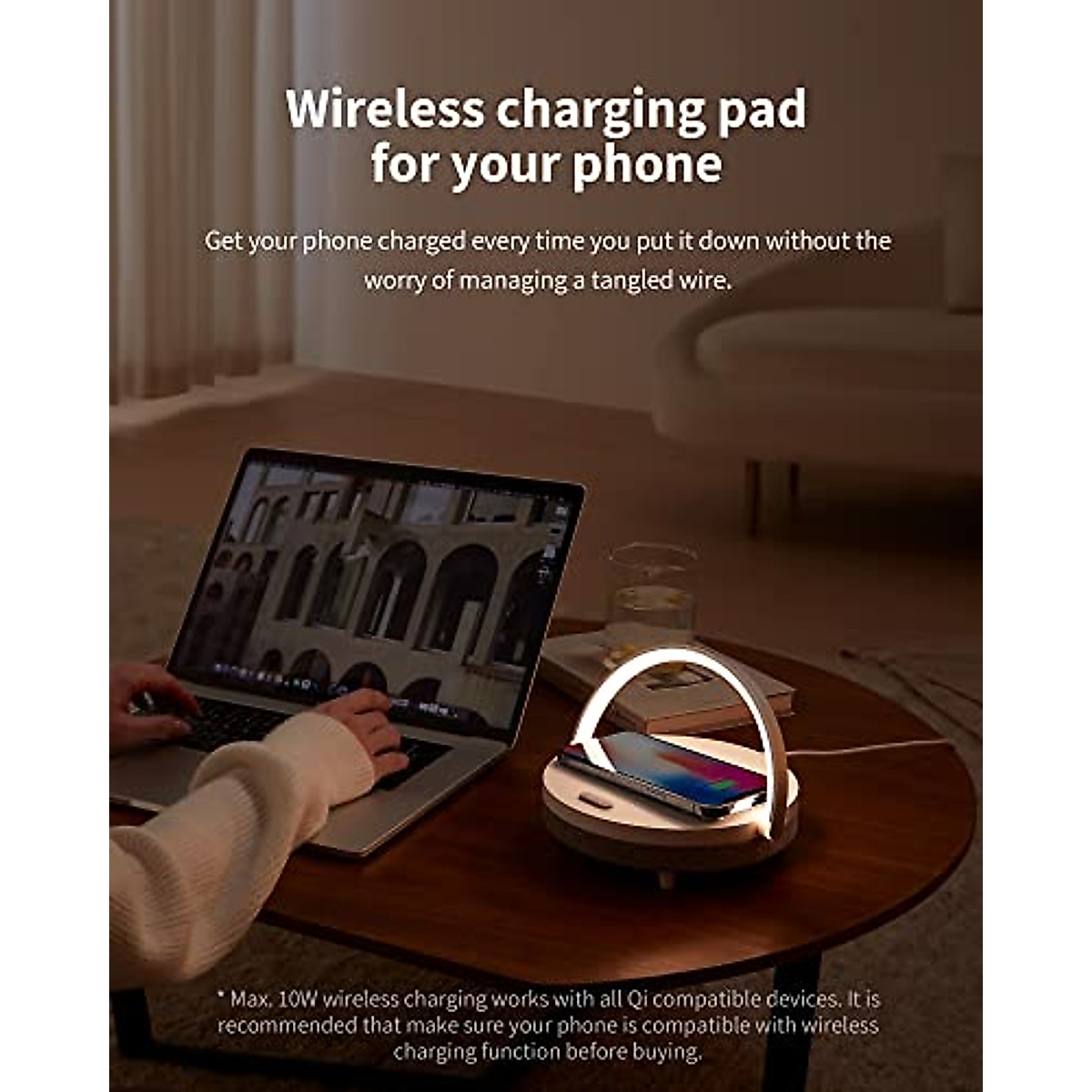 LED Night Light, EZVALO Music Bedside Lamp with Wireless Charger, 4 in 1 Touch Lamp, Portable Bluetooth Speaker, Phone Holder, Dimmable Wireless Charging Lamp Birthday Gifts for Women, Men, Dad, Mom