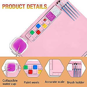 Silicone Craft Mat, 20"x 16" Nonstick Silicone Painting Mat Large Silicone Art Mat with Cleaning Cup and Paint Holder, Multipurpose Silicone Craft Sheet for Painting Clay Resin Casting