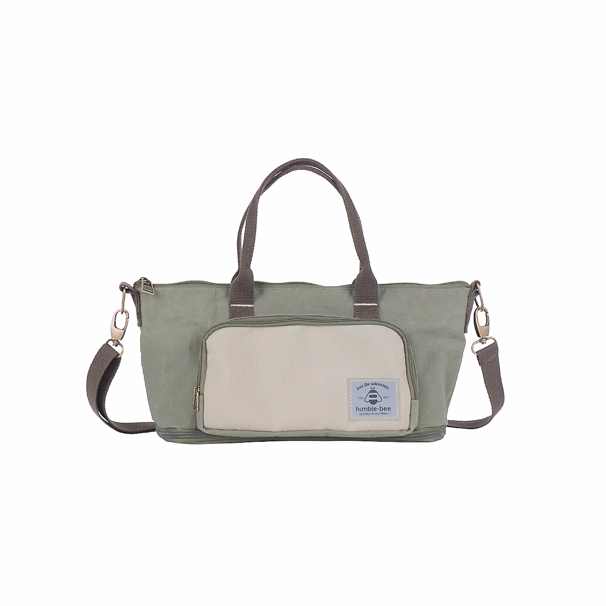 Humble-Bee Lightweight Diaper Bag Compact Expandable Stylish Mommy Organizer Water Repellant Tote with Removable Shoulder Strap and Stroller Straps - Mini Charm Olive Green Dusk