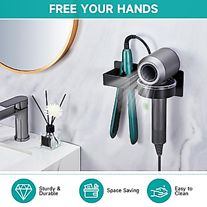 Hair Dryer Holder Wall Mounted, Black Blow Dryer Holder, Stainless Steel Hair Tool Organizer for Hair Straightener Holder, Adhesive Hairdryer Holder Storage Curling Iron Holder for Bathroom Salon