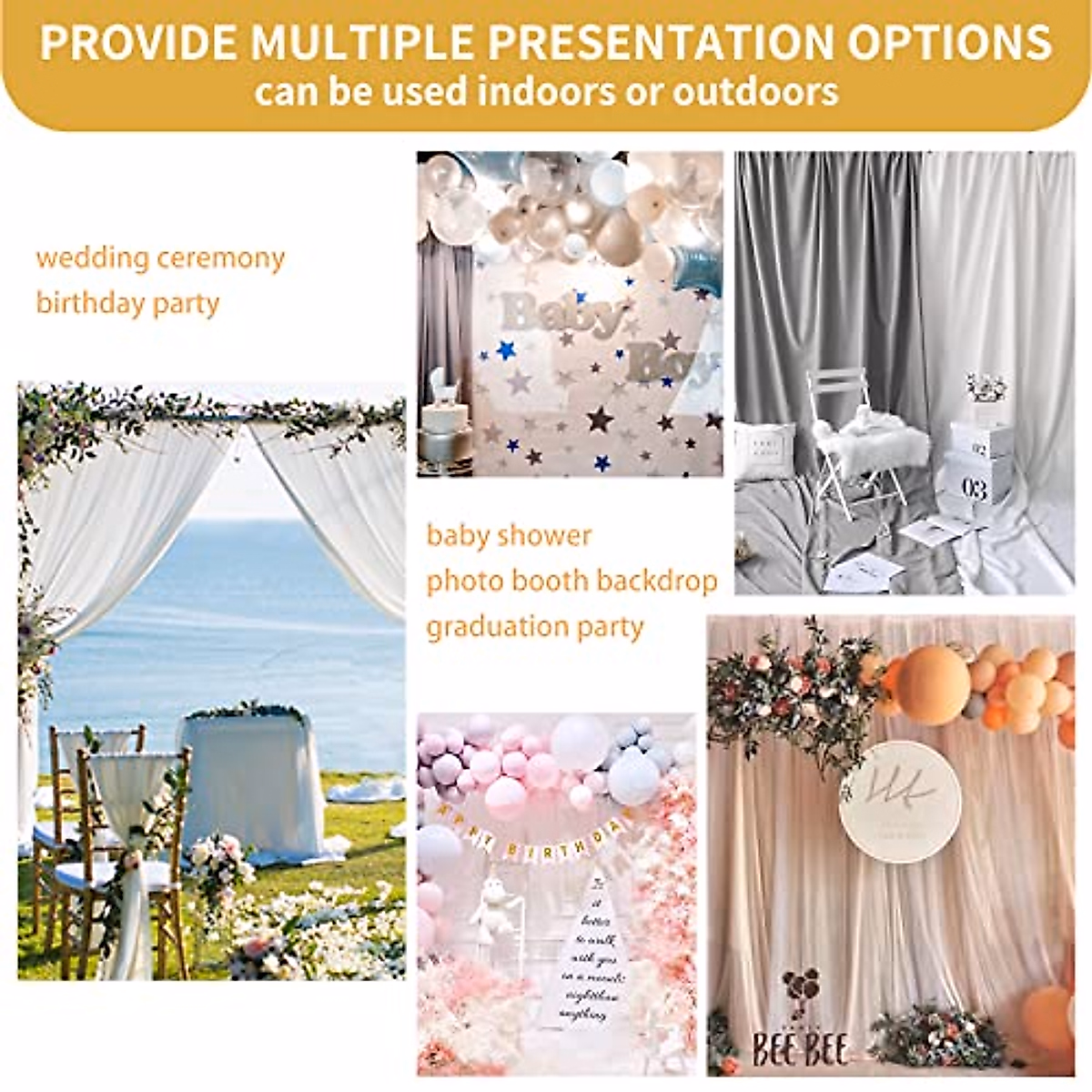 Tongmo 10x10 FT Heavy Duty Backdrop Stand, Adjustable& Stable Pipe and Drape Stand, Gold Metal Backdrop Stand for Parties Wedding Birthday Photography Photo Booth Background