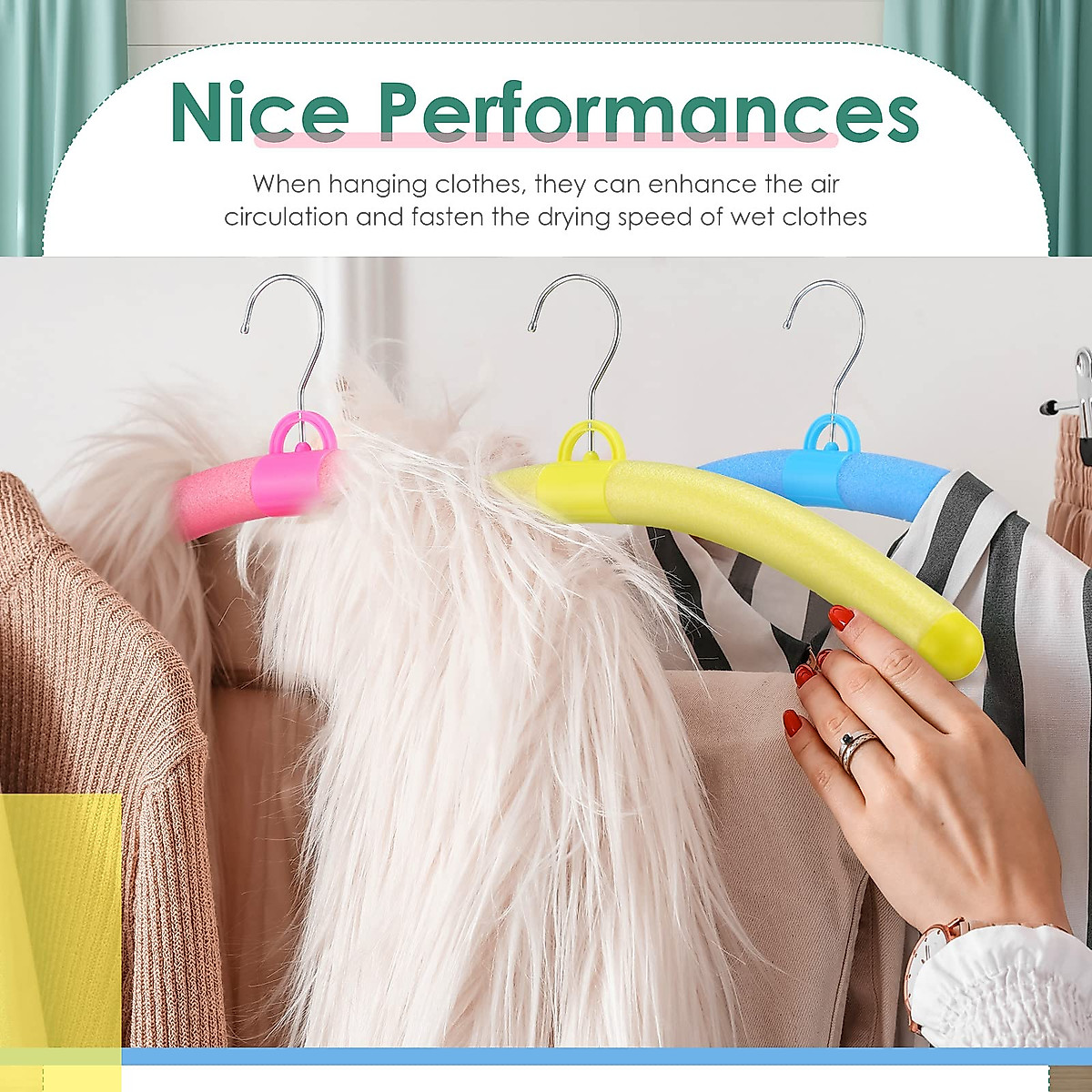 Geelin 18 Pieces No Bump Hangers No Shoulder Bump Hangers Foam Padded Hangers Adjustable Coat Sweater Hangers No Slip Clothes Hangers Bendable for Women Clothing(Blue, Yellow, Pink)