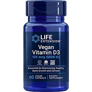 Life Extension Vegan Vitamin D3, Joint/Bone Health, Immune Support, Non-GMO, Gluten Free, 60 Count