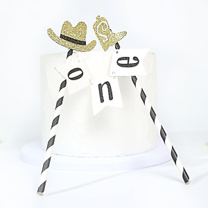 Western Cowboy Theme Birthday Cake Topper - Cowboy Party Supplies For Kids - Glitter Cowboy Hat 1st Birthday Cake Topper - Cowboy Baby Shower Cake Decor - Cowgirl Theme Cake Decorations - Wild West