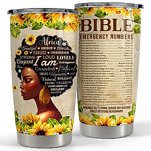 SANDJEST Christian Gift for Women Bible Tumbler 20oz Stainless Steel Insulated Tumblers Coffee Travel Mug Cup for Black Woman Religious Gifts for Birthday Christmas