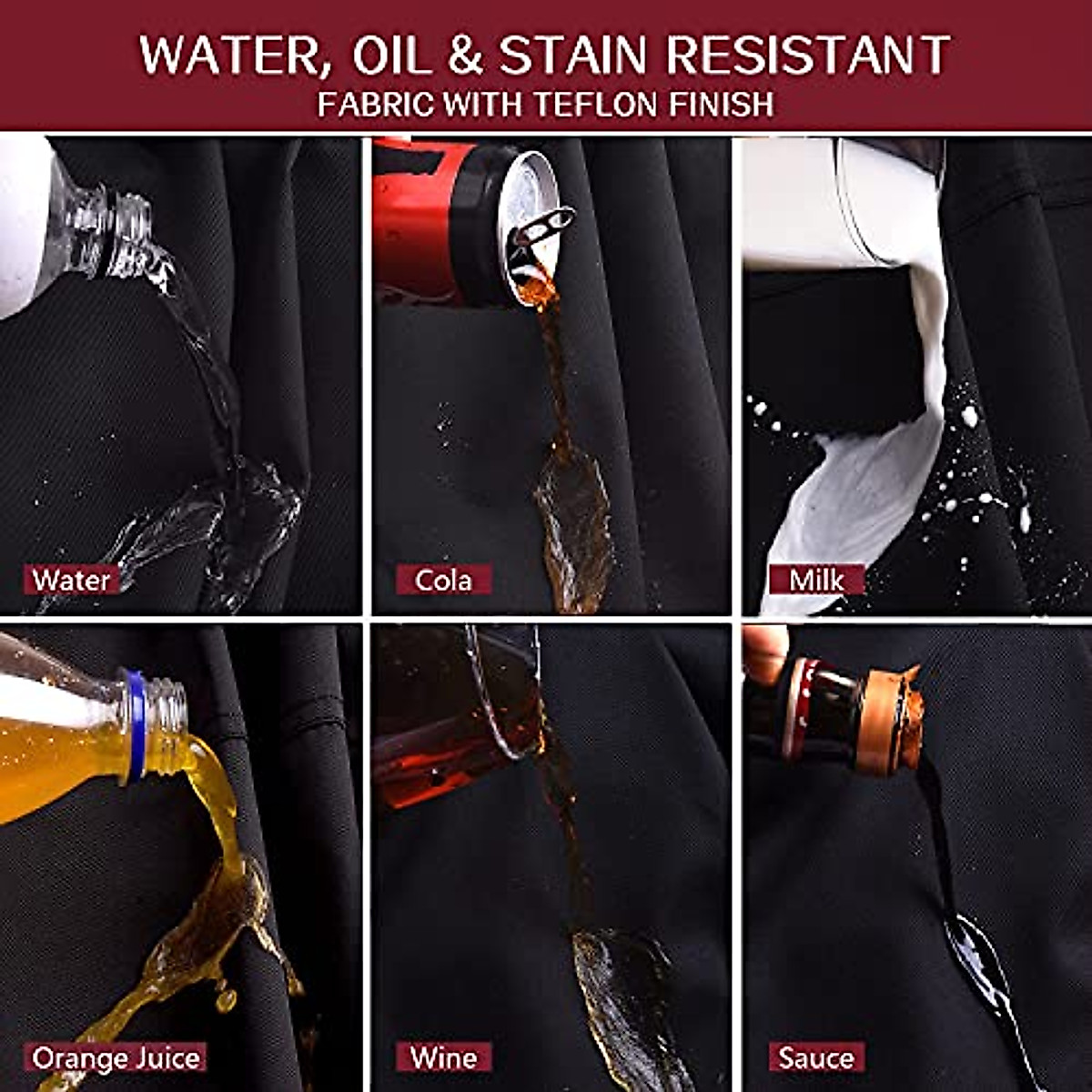 WOPOKY Cotton Blend Waterproof Apron With 2 Pockets for Men Women - Cooking Kitchen Chef Arpon BBQ Work Painting Apron - Black/Burgundy/Dark Geen/Orange (1 Pack) (Black)