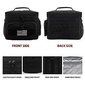 Lunch Box for Men, Tactical Lunch Bag with Ice Pack,MOLLE Webbing Insulated Lunch Cooler Women Adult,Reusable Lunch Tote with Adjustable Shoulder Strap for Work Fishing Camping Picnic,Black