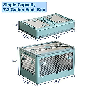 Storage Bins with Lids, Stackable Storage Bins for Closet Organizers and Storage, Collapsible Storage Bins with Wheels, Folding Storage Boxes, Plastic Storage Bins for Office, Home Storage (7.2Gal-1-Pack, Blue)
