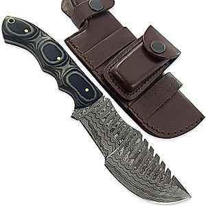 Heritage Knives Fixed Blade Hunting knife Tracker Custom Handmade Damascus Steel 10 Inches Tracker Knife - Perfect Grip Black Micarta Handle outdoor comping hunting