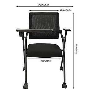 Tablet Arm Chair with Caster Wheels, Ergonomic Breathable Mesh Guest Nesting Stacking for Office School, Classroom, Training Conference, Waiting Room Black (with Desktop - 4pcs)