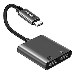 AGVEE Dual USB-C Headphone & Charging Adapter, Type-C Earbud Splitter, Duo USBC Audio & Charger Jack Earphone Dongle for Samsung S21 S20 FE 5G Ultra, Note 20 10, iPad Pro, Pixel 2 3 4 5 XL, Gray