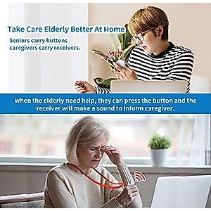 Wireless Caregiver Pager System Call Button Personal Alert Pager Nurse Alert System for Elderly/Senior at Home with 800+Feet Operating Range 1 Portable Receiver 2 Emergency Transmitter