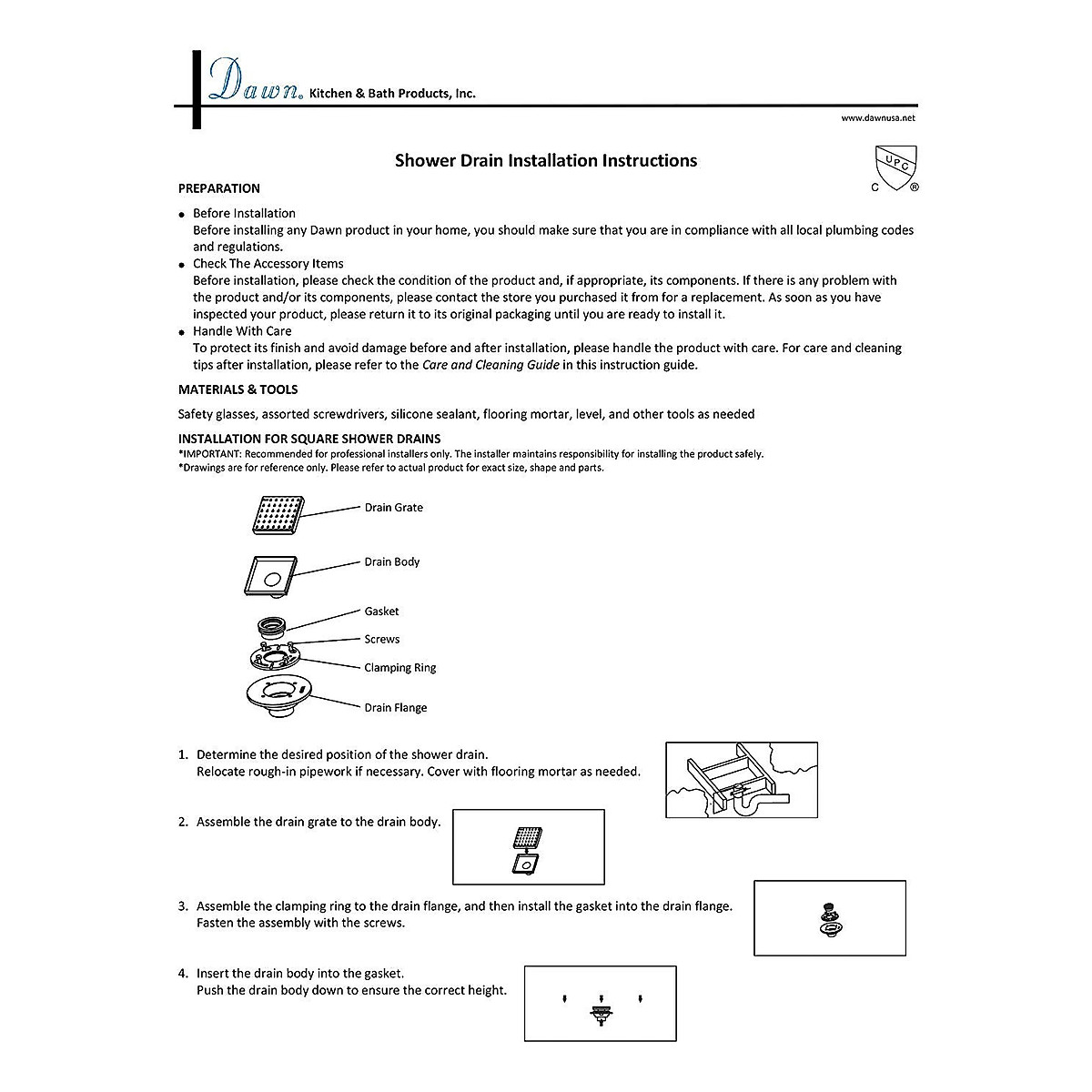 Dawn LWN120304 Wheaton River Series Linear Shower Drain, 12-Inch