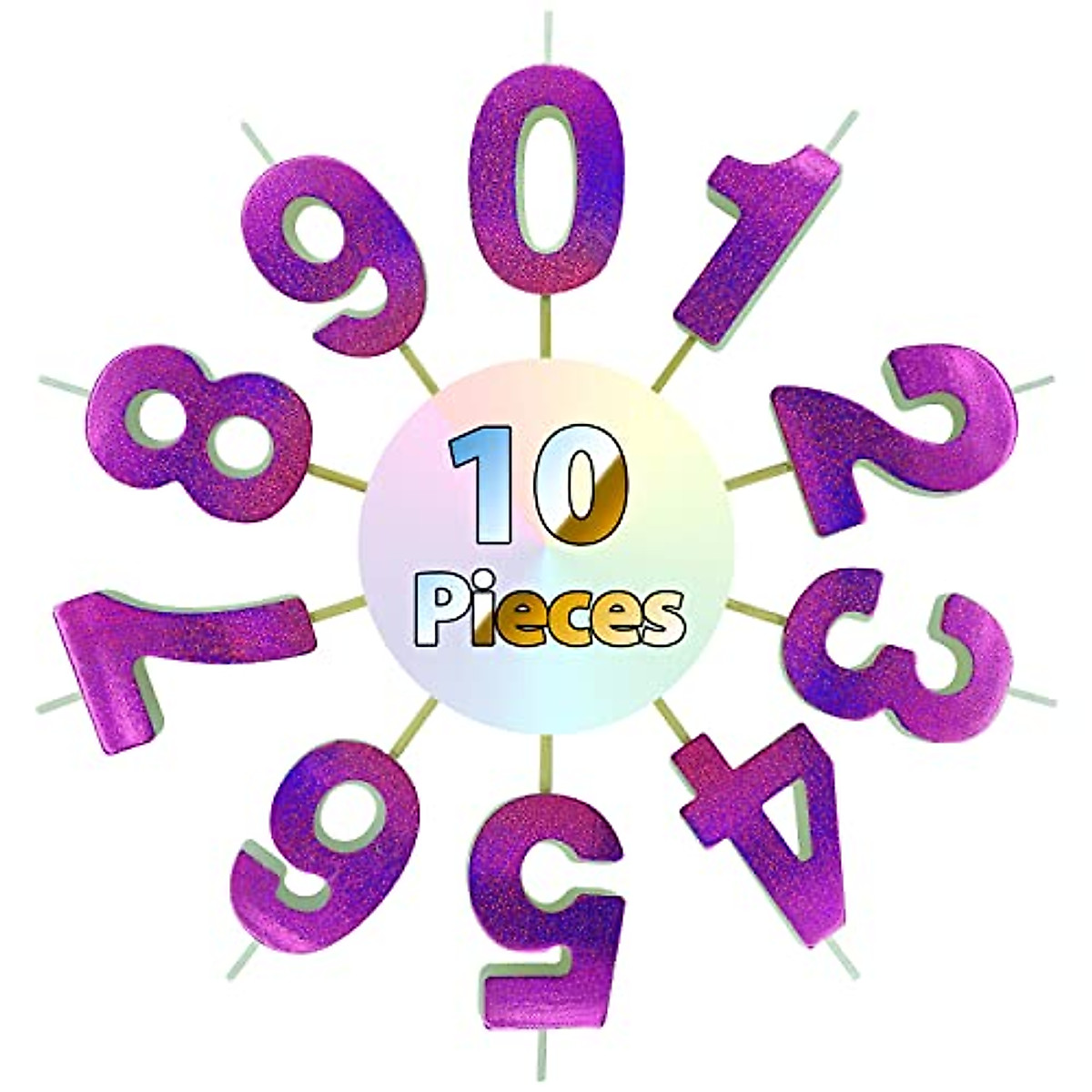 Number Candles Rainbow for Happy Birthday Cake Numbers Candle Cakes Topper Decorations Toppers Gift Wedding Party 1st First Glitter (0-9 10PCS Set, Purple Glitter)