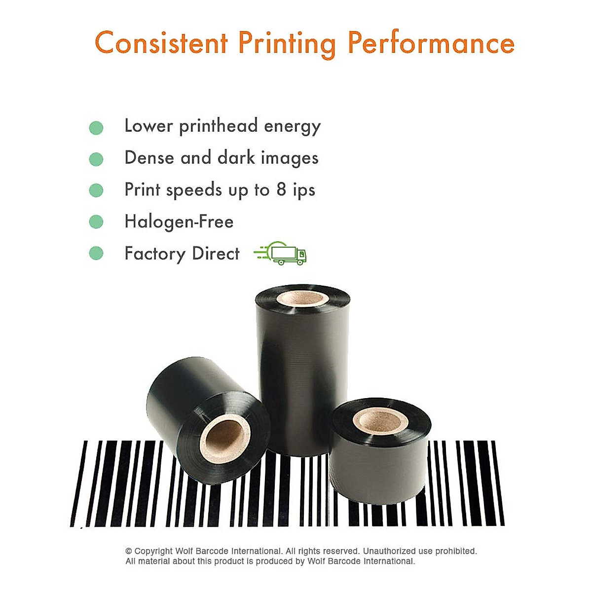 24 Rolls Wolfbarco 4.33" x 1476' (110mm x 450m) Black Standard Wax Thermal Transfer Ribbon Compatible with Zebra ZT200, ZT220, ZT230, ZT410, ZT420, ZT610,TEC, INTERMEC,Citizen,TSC,GODEX,ARGOX printers