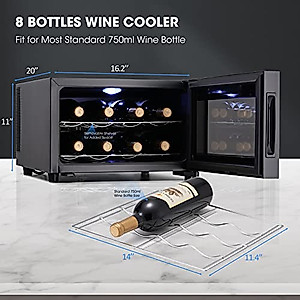 JINJUNYE Wine Cooler Refrigerator, 8 Bottle Wine Fridge Small, Countertop Wine Cooler with Digital Temperature Control, Mini Freestanding Wine Cellars Glass Door, Gift for Men Father