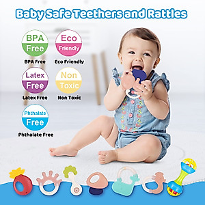 WOSTOO Baby Toys 0–6 Months, Baby Teething Toys Early Educational Learning Toys Gifts, Including Infant Shaker Grab and Spin Rattle with Music and Light for Infant Newborn Boys Girls
