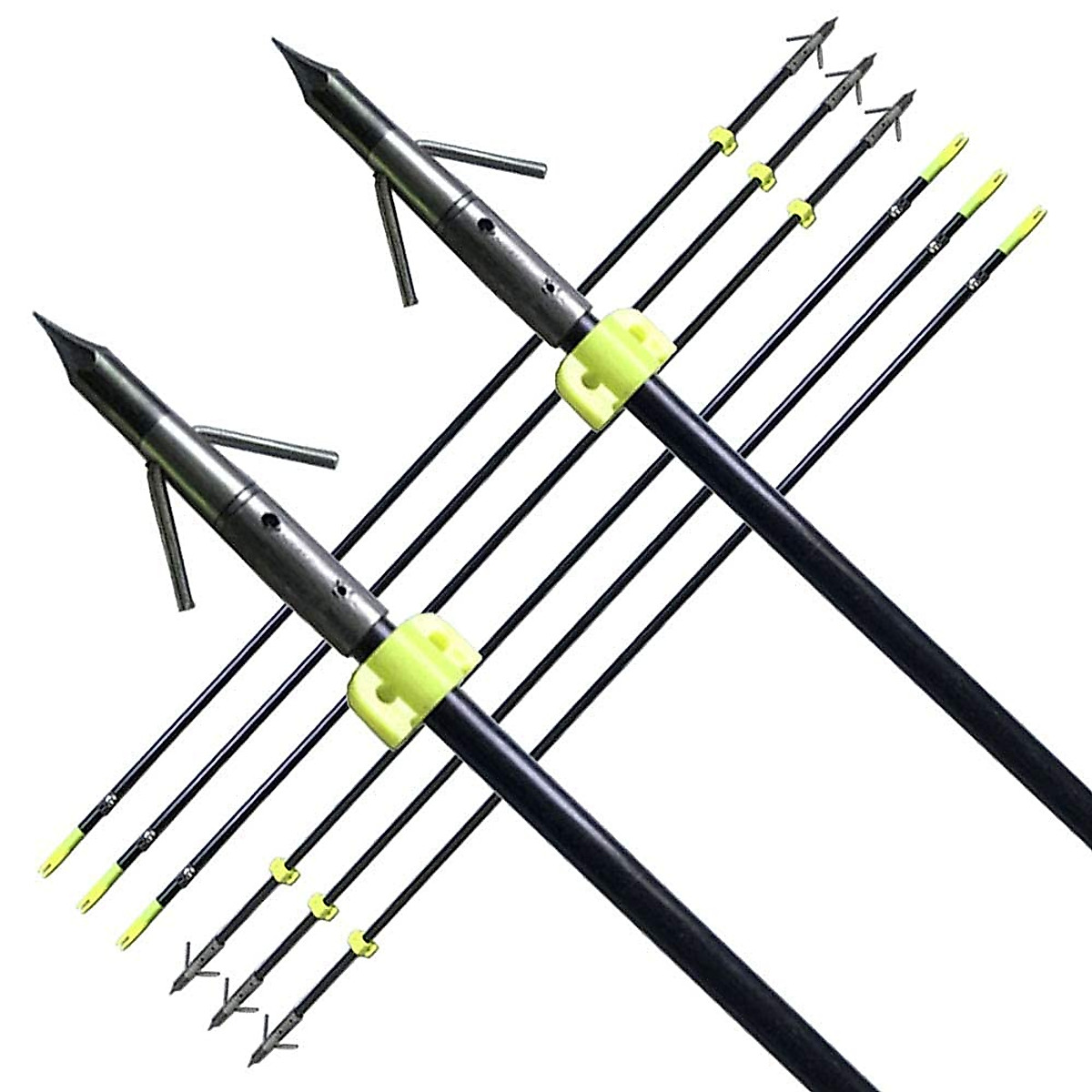 AMEYXGS 6/12pcs Archery Fiberglass Bowfishing Arrow Bow Fishing Arrows with Broadheads and Safty Slides for Compound and Bow Recurve Bow Fishing Hunting (6 Pcs)