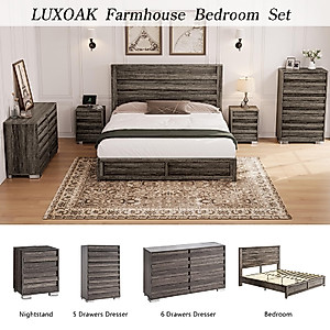 LUXOAK Farmhouse 6 Drawers Dresser for Bedroom, Chest of Drawers with Slat Handles & Quick Install with Pre Installed Slide, 54" Rustic TV Stand for Living Room, Entryway, Rustic Grey