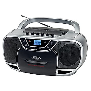Jensen Stereo CD-590 Portable Bluetooth Home Audio CD/Cassette Boombox Digital Tuner AM/FM Radio Sound System, Top-Loading MP3 CD Player, Cassette Player/Recorder - Platinum Exclusive