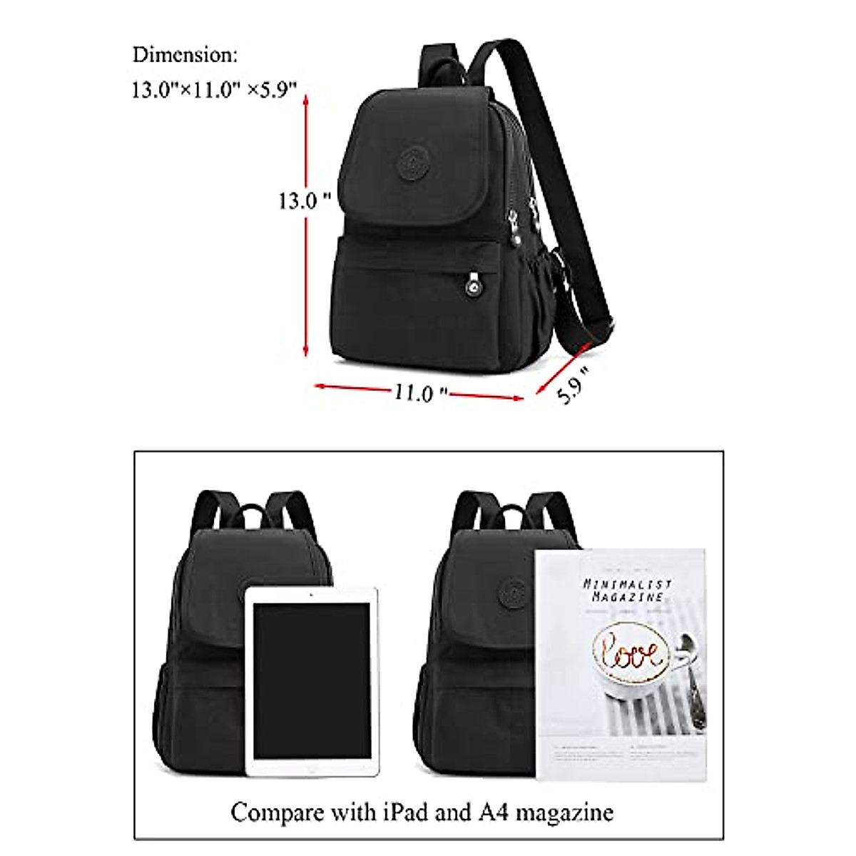 Collsants Women Small Backpack Purse Nylon Mini Backpack for Teen Girls Casual Fashion Daypack(Black)