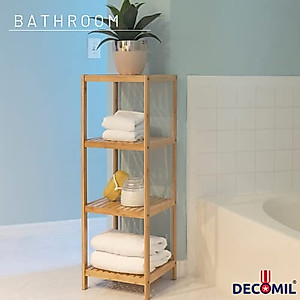 DECOMIL - 4 Tier Bamboo Standing Shelf | Freestanding Bathroom Storage Shelf | Multifunctional Storage Rack
