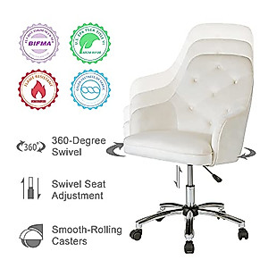Glitzhome Velvet Fabric Gas Lift Adjustable Swivel Office Chair, Cream White