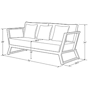 ZURI Modern Outdoor Patio Nadie Stainless Steel Sofa with Quick Drying Cushion - Black/White