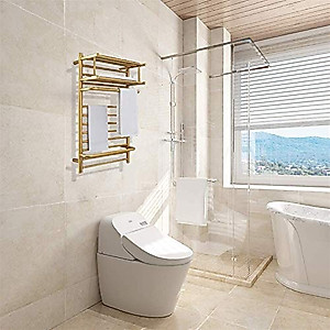 Bathroom Wall Heater Towel Warmers for Bathroom, Wall Mounted Electric Heated Towel Rack, 304 Stainless Steel Towel Dryer Rack Heated Towel Bars, Towel Rail Rack for Bathroom, Gold (Golden Hardwired
