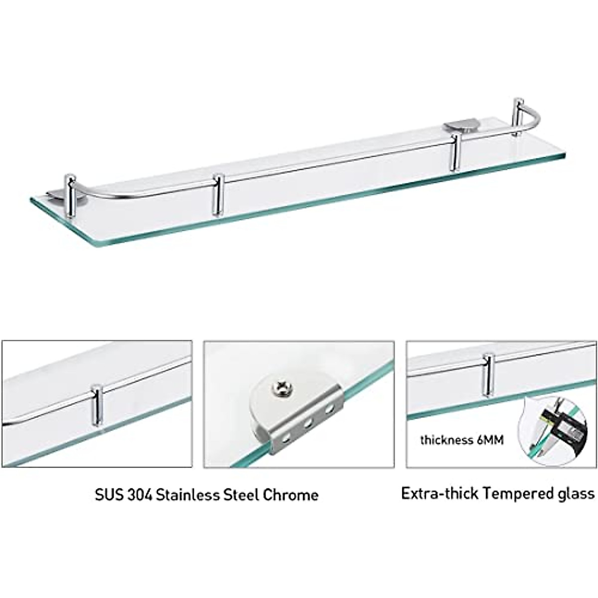Koilria Glass Bathroom Shelf, Glass Shelves for Bathroom Tempered Glass and Stainless Steel Bracket Shower Organizer Shelf 2 Pack