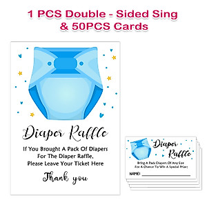 Diaper Raffle Baby Shower Game -Blue Diapers Insert Ticket - Baby boy Shower Game -Baby boy Shower Ideas- Baby Showers Decorations - Baby Showers Party Decorations Game Cards Kit (1 Sign & 50 Cards)