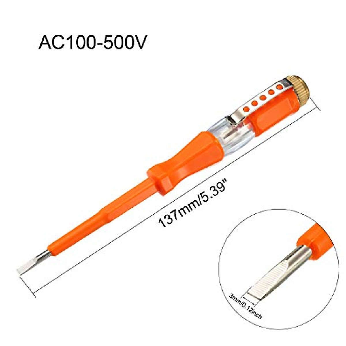 uxcell Voltage Tester AC 100-500V with 3mm Slotted Screwdriver with Clip for Circuit Test, Orange, Pack of 2