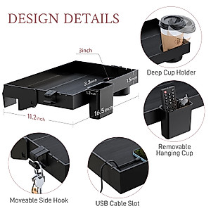 SOLEJAZZ Bedside Shelf for Bed, Folding Bunk Bed Shelf for Top Bunk Clip On Nightstand College Dorm Room Essential Table Tray, Plus Size, Black