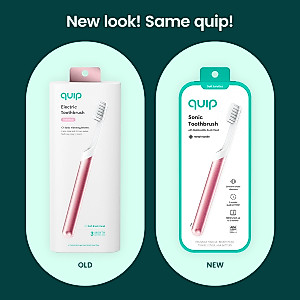 Quip Sonic Toothbrush for Adults - Timed Electric Toothbrush with Cover - Replaceable Brush Head, Soft Bristles, Metal Handle, 3 Month Battery Life - Travel Toothbrush - Pink
