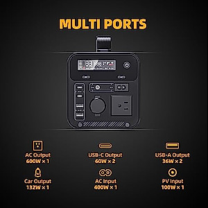 Portable Power Station 500Wh, Egretech Sonic 600W Solar Generator, Backup Lithium Battery with 600W Pure Sine Wave (1200W Surge), 1H Fast Recharging, 60W PD for Outdoor Camping/RVs/Travel/Emergency