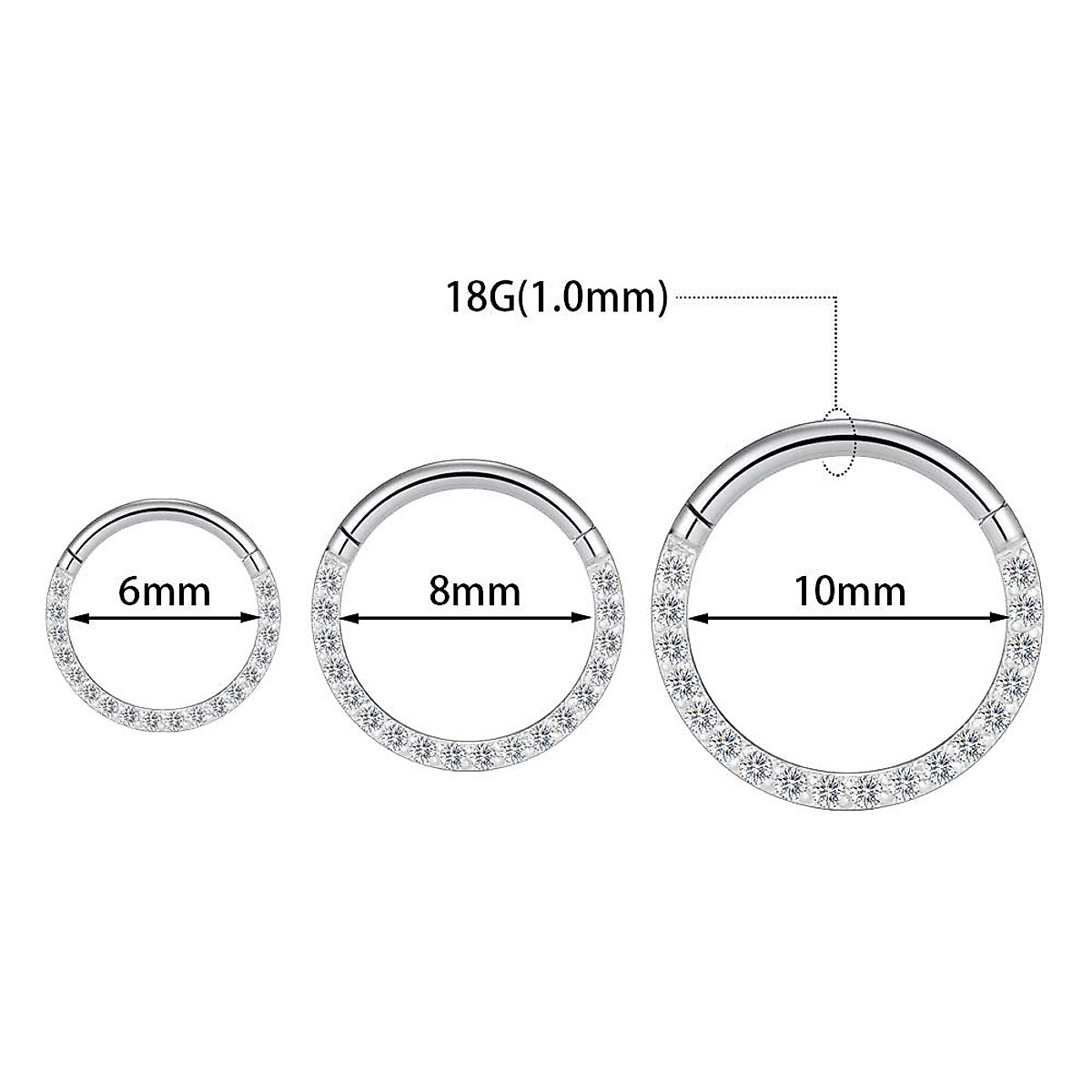 PEAKLINK 16G Septum Jewelry CZ Septum Ring G23 Titanium Seamless Segment Hinged Clicker Ring Conch Ring Helix Piercing Cartilage Tragus Earrings 6mm Nose Hoop Ring Silver Daith Piercing Jewelry