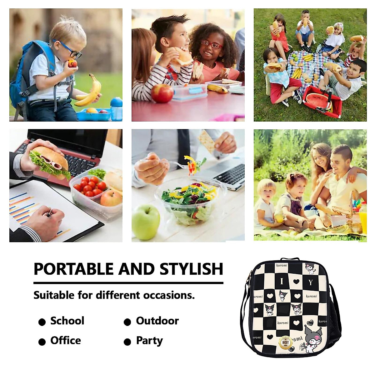 Ksspovkr Cartoon School Backpack Set with Lunch Box Student Lightweight Duffel Bags Travel Packages Gifts for kids Girls,black