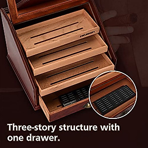 cskeeoon Cigar Humidors Cabinet - Cedar Wood Cigar Box for 100 to 150 Cigars with Digital Hygrometer, 3 Drawers & 3 Crystal Gel Humidifiers, Cigar Gift for Men, Cigar Aficionados.… (Square110)