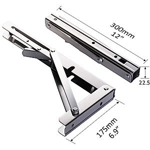 Storystore Folding Shelf Brackets - Heavy Duty Stainless Steel Collapsible Shelf Bracket for Bench Table, Space Saving DIY Bracket, Max Load: 550lb （Long :12” , 2 PCS）