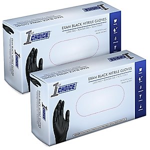 1st Choice Black Nitrile Gloves 2 Boxes of 100 Large Gloves Disposable Latex Free - Exam Grade Black Gloves for Cooking - 3mil
