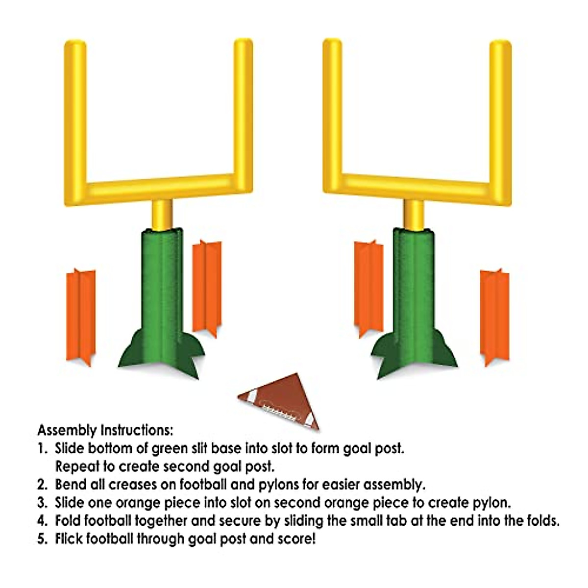 Beistle 2 Piece Paper Game Day Goal Post Centerpieces Football Decorations Sports Party Supplies, 11", Green/Yellow/Orange/Brown/White