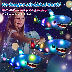 Cuteoy Shark LED Musical Stuffed Animal Light-up Singing Plush Adjustable Volume Lullaby Plushies Birthday Christmas Toy Gifts for Kids Toddler Girls, 13"