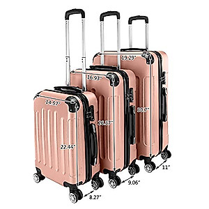 Outvita Hardside Luggage Set 3 Piece Carry on Suitcase with TSA Lock & Spinner Wheels, Lightweight Portable Travel Rolling Luggage, Rose Gold