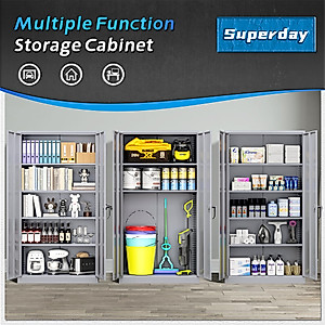 Superday 71" Lockable Steel Storage Cabinet, Locking Metal Storage Cabinets, Grey Metal Cabinet with 2 Doors and 4 Adjustable Shelves for Garage, Home Office, Classroom, File, Easy Assemble